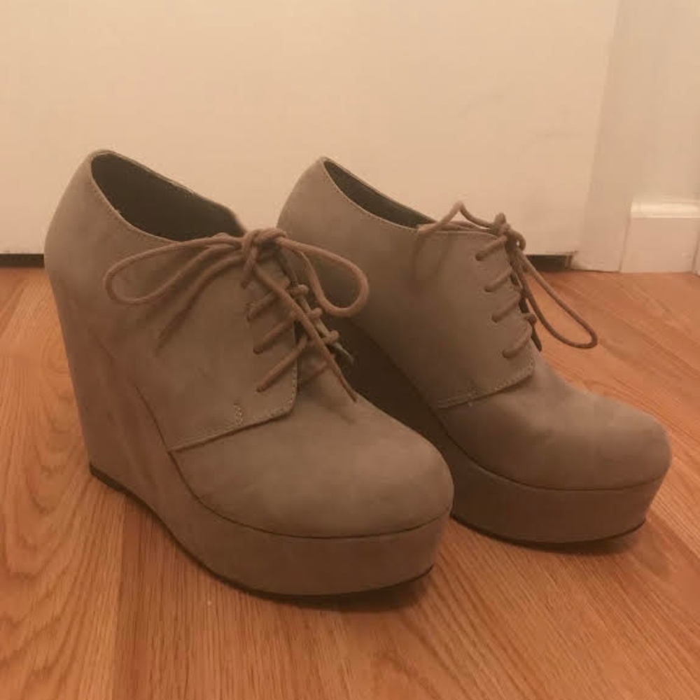 Call It Spring Tan Platform Wedge Ankle Booties - Gem